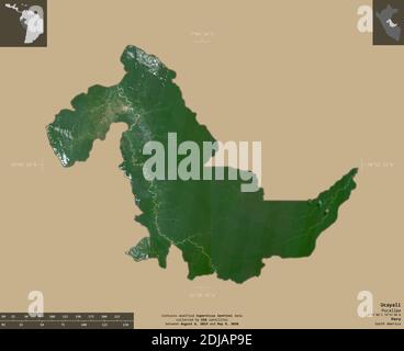 Ucayali, region of Peru. High resolution satellite map. Locations and ...