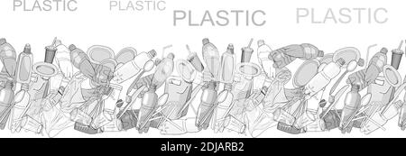 Seamless border with sorted plastic garbage isolated on white ...