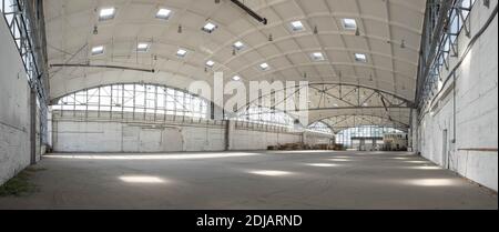 Corner of huge empty industrial warehouse. Modern building ...