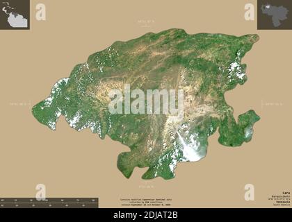 Lara, state of Venezuela. High resolution satellite map. Locations and ...