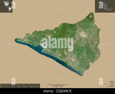 Colima, state of Mexico. High resolution satellite map. Locations of ...