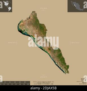 Sinaloa, state of Mexico. High resolution satellite map. Corner ...