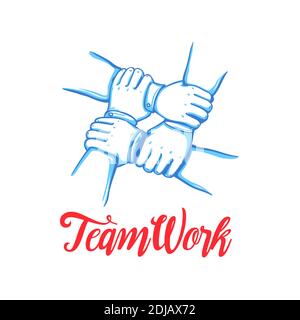 hand drawn stack of hands illustration Stock Vector Image & Art - Alamy