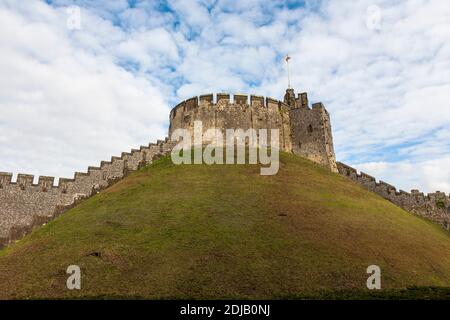 The original Norman 20 metre-high motte, surmounted by the 12th century ...