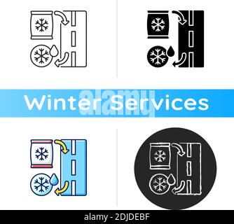 Slippery ice sign Black line art vector in black and white outline set ...