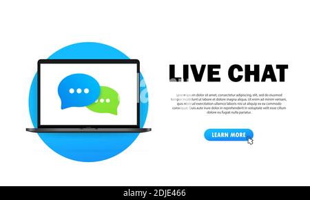Laptop online forum icon flat vector. Business chat. Social meeting ...