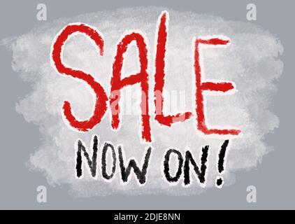 sale now on hand drawn text illustration Stock Photo - Alamy
