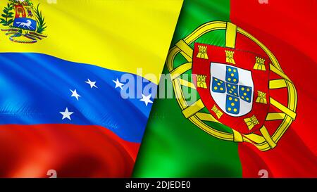 Portugal and Venezuela flags. 3D Waving flag design. Portugal Venezuela ...