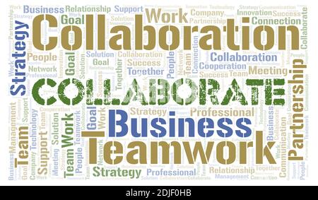 Collaborate typography word cloud create with text only Stock Photo - Alamy