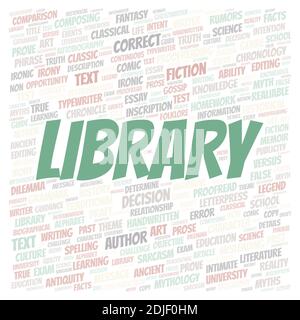 Library typography word cloud create with text only Stock Photo - Alamy