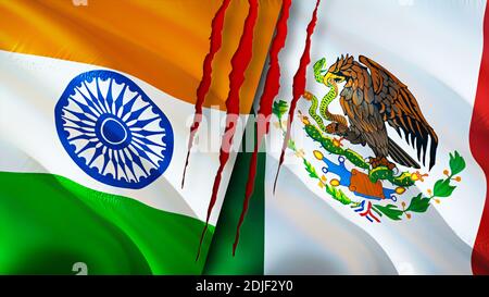 Mexico and India flags. 3D Waving flag design. Mexico India flag ...