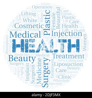 Health typography word cloud create with text only Stock Photo - Alamy