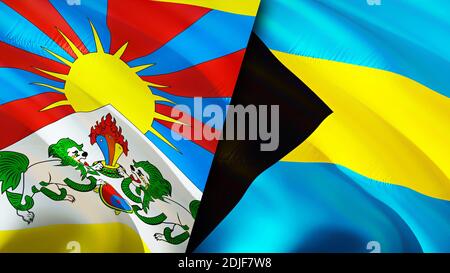 Bahamas and Tibet flags with scar concept. Waving flag,3D rendering ...