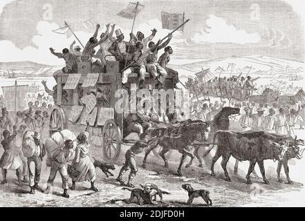 FORMER SLAVES celebrate their emancipation in 1865 with the figure of ...
