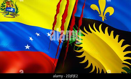Venezuela and Venezuela flags with scar concept. Waving flag,3D ...