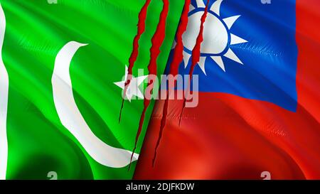 Taiwan and Pakistan flags with scar concept. Waving flag,3D rendering ...