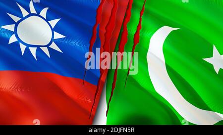 Pakistan and Taiwan flags with scar concept. Waving flag,3D rendering ...