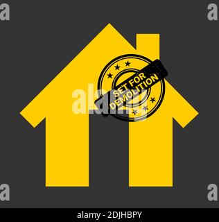 Illustration of a house demolition and building removal concept showing ...