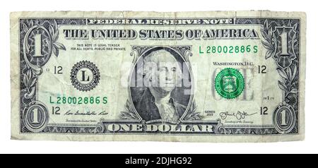 Dirty One Dollar Bill Isolated on a White Background Stock Photo - Alamy