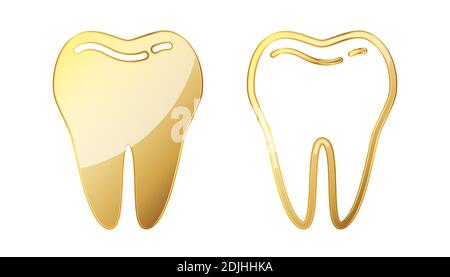 Gold Tooth Vector. Metal Golden Human Teeth. Old Pirate. Realistic ...