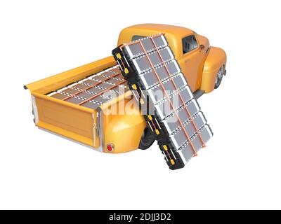 Concept electric car buying electric batteries 3d rendering on white ...