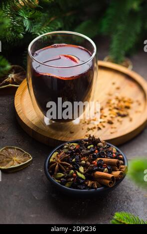 Traditional village style hot winter drink served on wooden tray Stock ...
