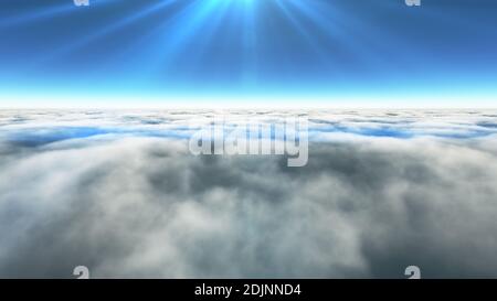 Above clouds sun ray, 3d rendering illustration Stock Photo - Alamy