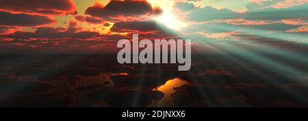 sunset calmly sea sun ray 3d render illustration Stock Photo - Alamy
