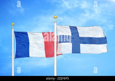 Finland, Finnish vs France, French, FLNKS smoky flags side by side ...