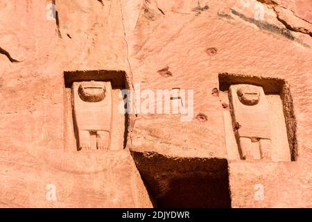 Lion tombs in the rocks of al-Khuraybah, detail, Dadan or Dedan, near ...