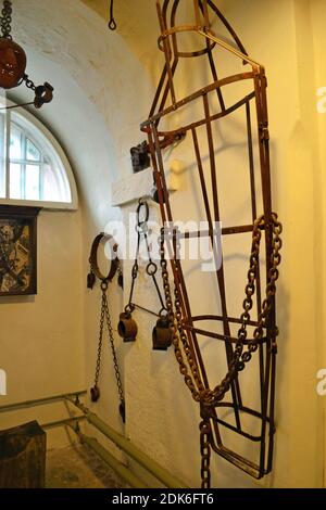 Torture equipment in a prison cell at Littledean Jail, Littledean, near ...
