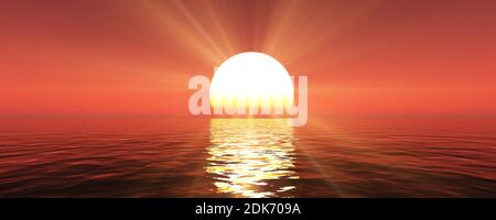 sunset sea sun ray clear sky, 3d rendering illustration Stock Photo - Alamy