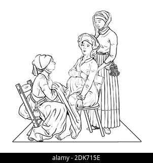 people, professions, midwife, in ancient Greece, wood engraving, 19th ...