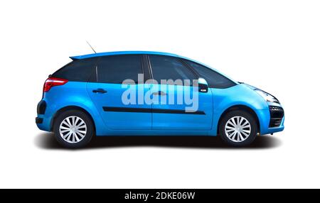 Blue MPV car side view isolated on white background Stock Photo - Alamy