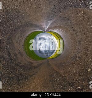 Blue little planet ball. Inversion of tiny planet transformation of ...