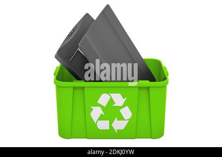 Recycling trashcan with 3D scanner, 3D rendering isolated on white ...