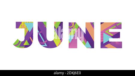 The word JULY concept written in colorful retro shapes and colors ...