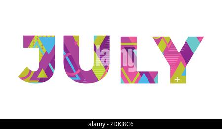 The word JUNE concept written in colorful retro shapes and colors ...