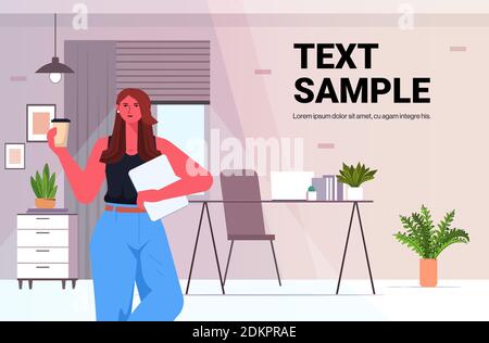 businesswoman drinking coffee in office coffee break concept horizontal ...