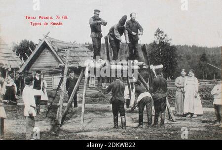 Retro postcard of Types and Costumes of Russia. A young peasant women ...