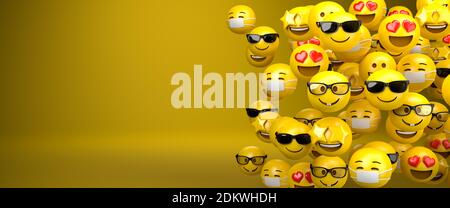 3d render of a set of repeating six different face emoji smileys. Copy ...