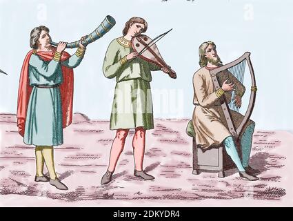 England. Anglo-Saxons period. 5th-11th. Society. Priests. Engraving ...