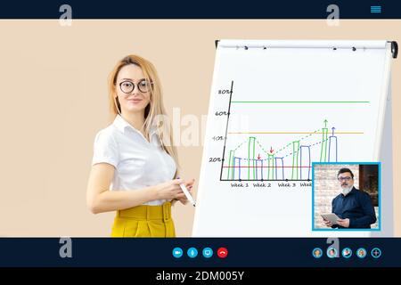 video conference. Multiethnic business team for a online meeting in ...