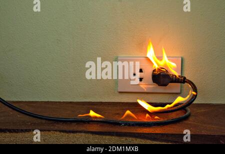 On fire electric wire plug Receptacle wall partition, Electric short ...