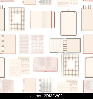 Seamless pattern of different notepads flat vector illustration on ...