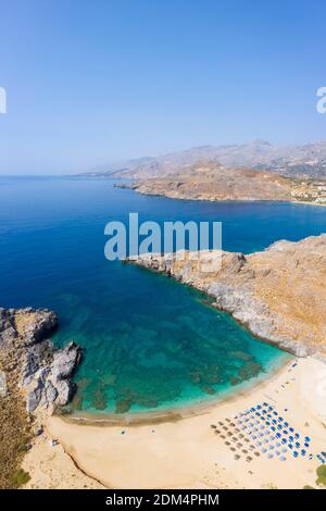 Aerial coastal view of Skinaria Beach on the south coast of Crete ...