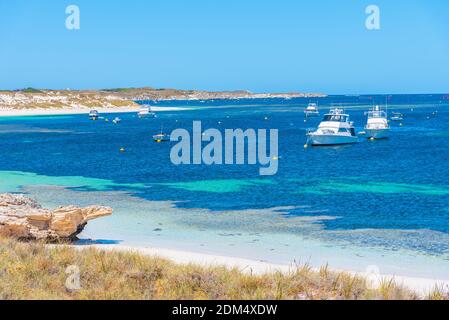 Boats mooring at Stark bay at Rottnest island in Australia Stock Photo ...
