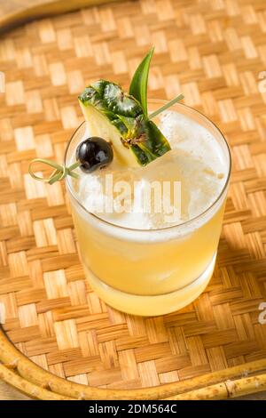 mai tai cocktail with orange cherry fruits on wood background Stock ...