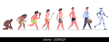 Human evolution. From monkey to businessman and computer user. Cartoon ...