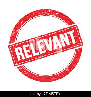RELEVANT text on red round grungy texture stamp Stock Photo - Alamy